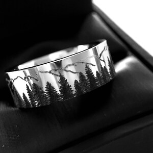 Wedding Bands, Fir Trees in Mountains Forest Landscape Pattern, Mens ...