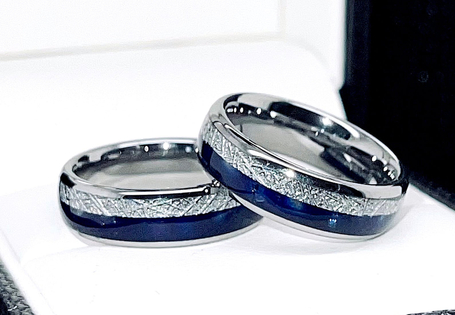 Blue Agate Meteorite Inlay Engagement Ring Mens Wedding - Etsy