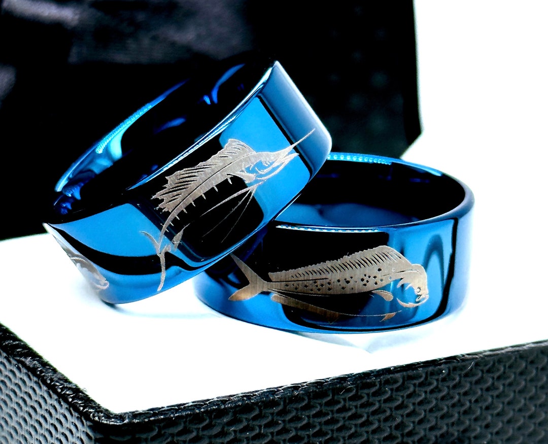 Sailfish Shark and Mahi Fish Pattern Engraved Tungsten Ring - Etsy