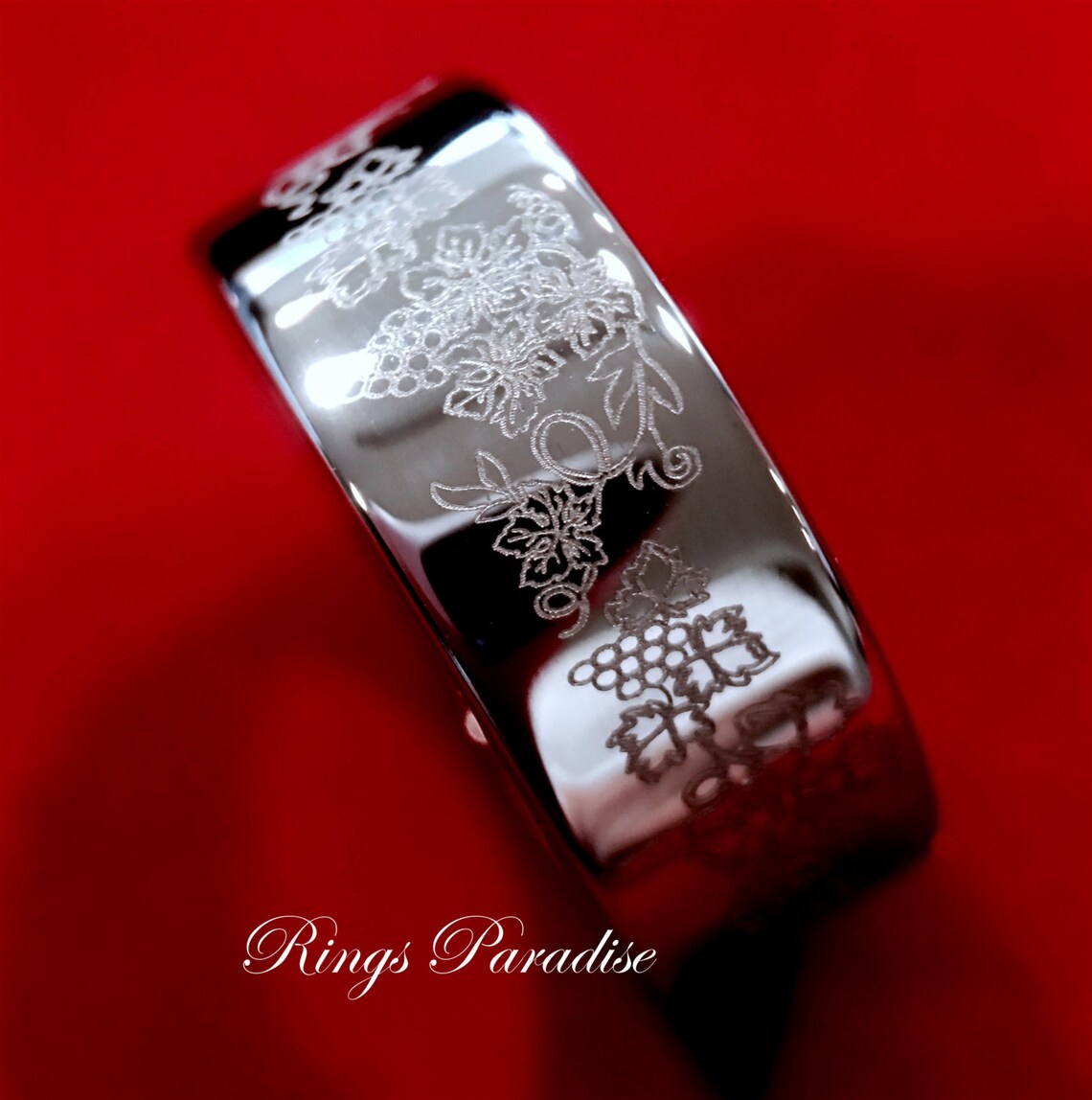 Grape Engraved Ring Custom Made Wedding Bands Tungsten Ring | Etsy