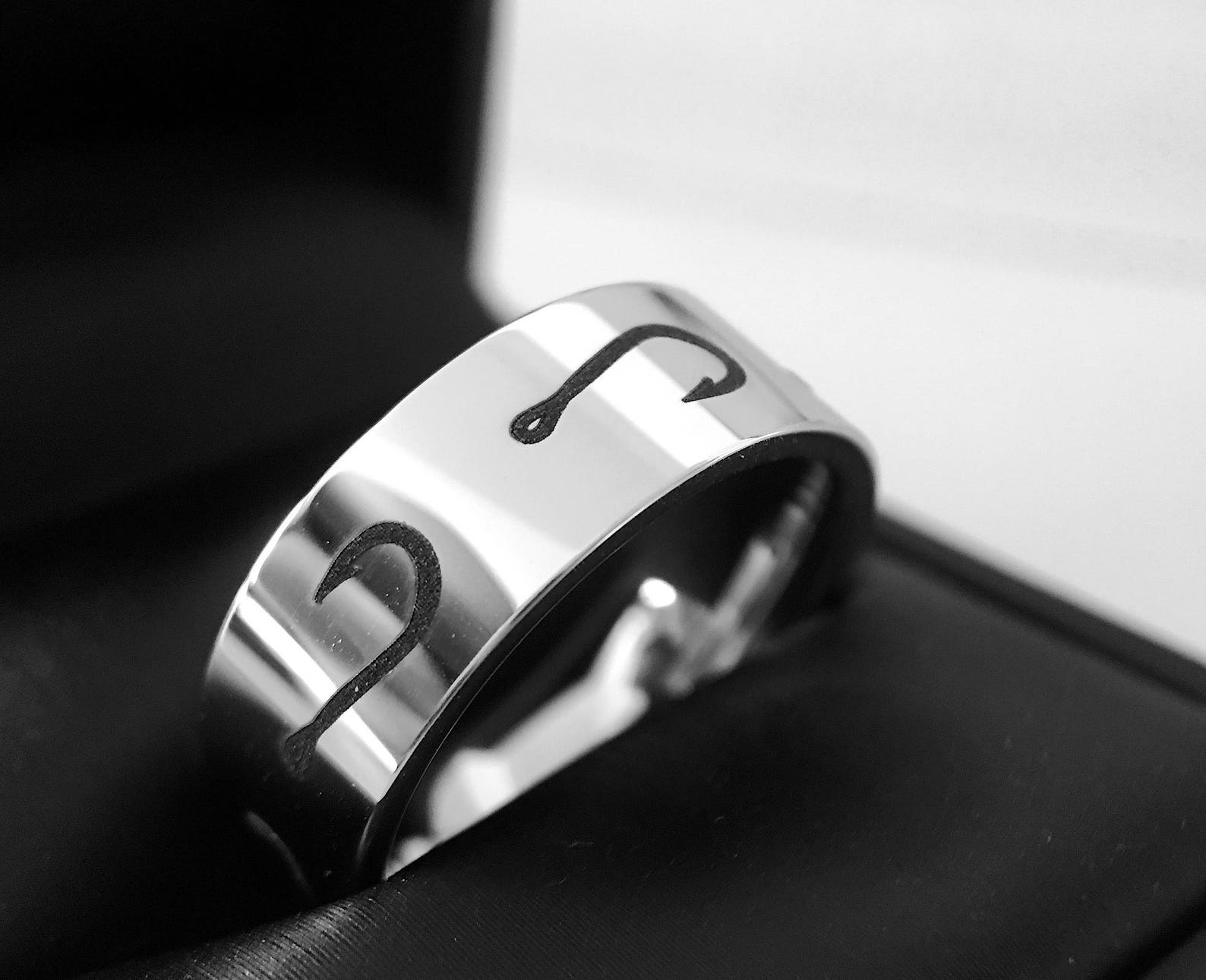 Hook Ring, Tungsten Wedding Band, Men Promise Rings, Fishing Hook Ring ...