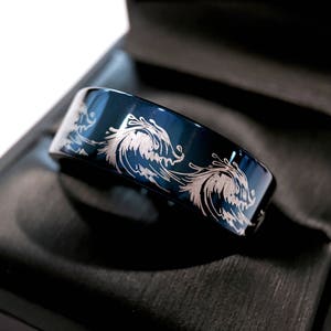 Men Wedding Band Ocean Ring Wave Ring Mens Blue Tungsten Wedding Band ...