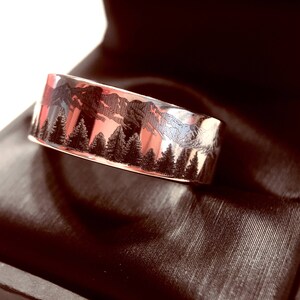 Wedding Bands, Fir Trees in Mountains Forest Landscape Pattern, Mens ...