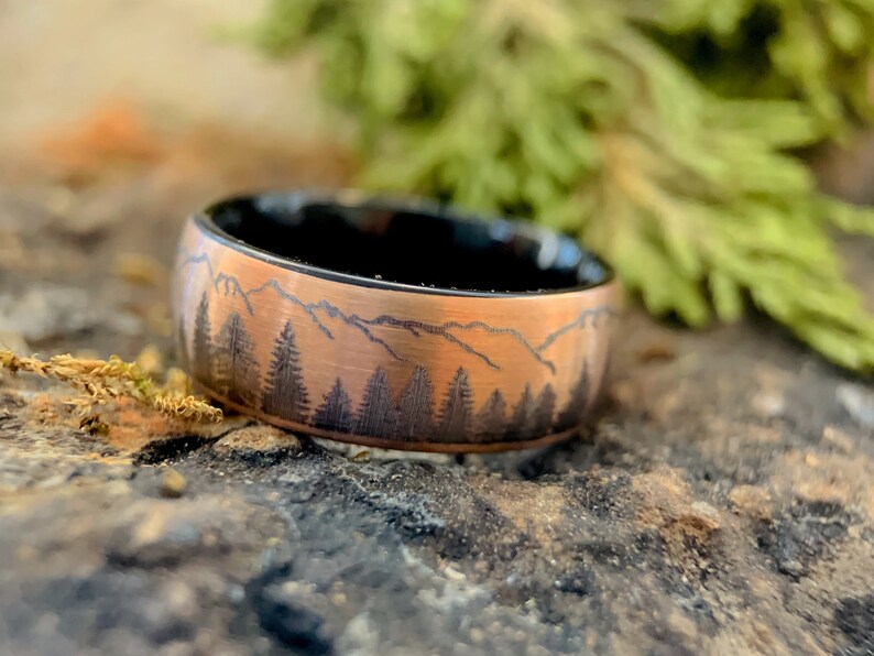 Men's Rings Fir Trees Ring Mens Tungsten Wedding Band | Etsy