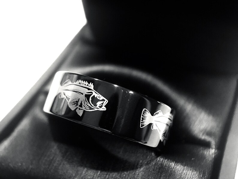 Bass Fish Ring Black Tungsten Ring Mens Tungsten Ring Mens - Etsy