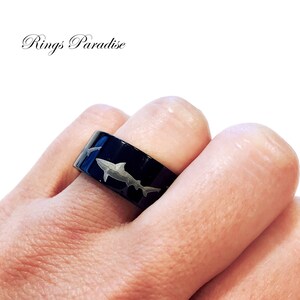 Wedding Band, Men's Tungsten Ring, Shark Ring, Custom Engraved, Black ...