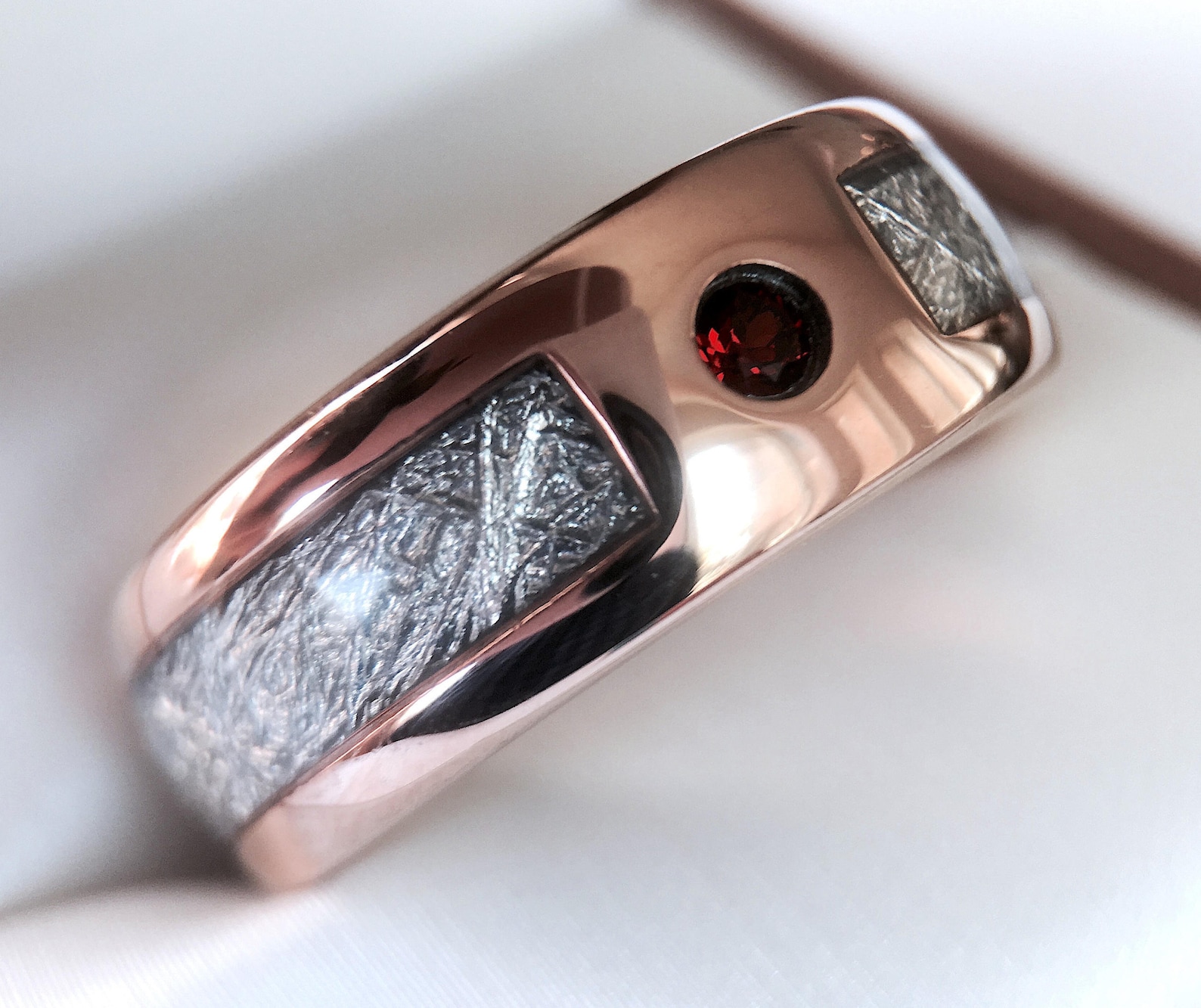 Meteorite Ring Rose Gold Meteorite Ring With Granet Stone | Etsy