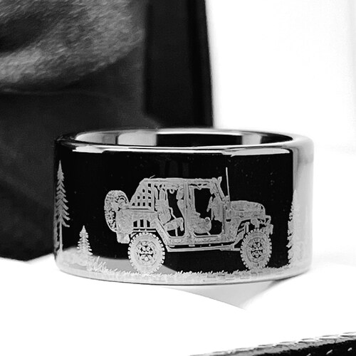 Men's Wedding Band Car Pattern Engraved Tungsten Carbide - Etsy