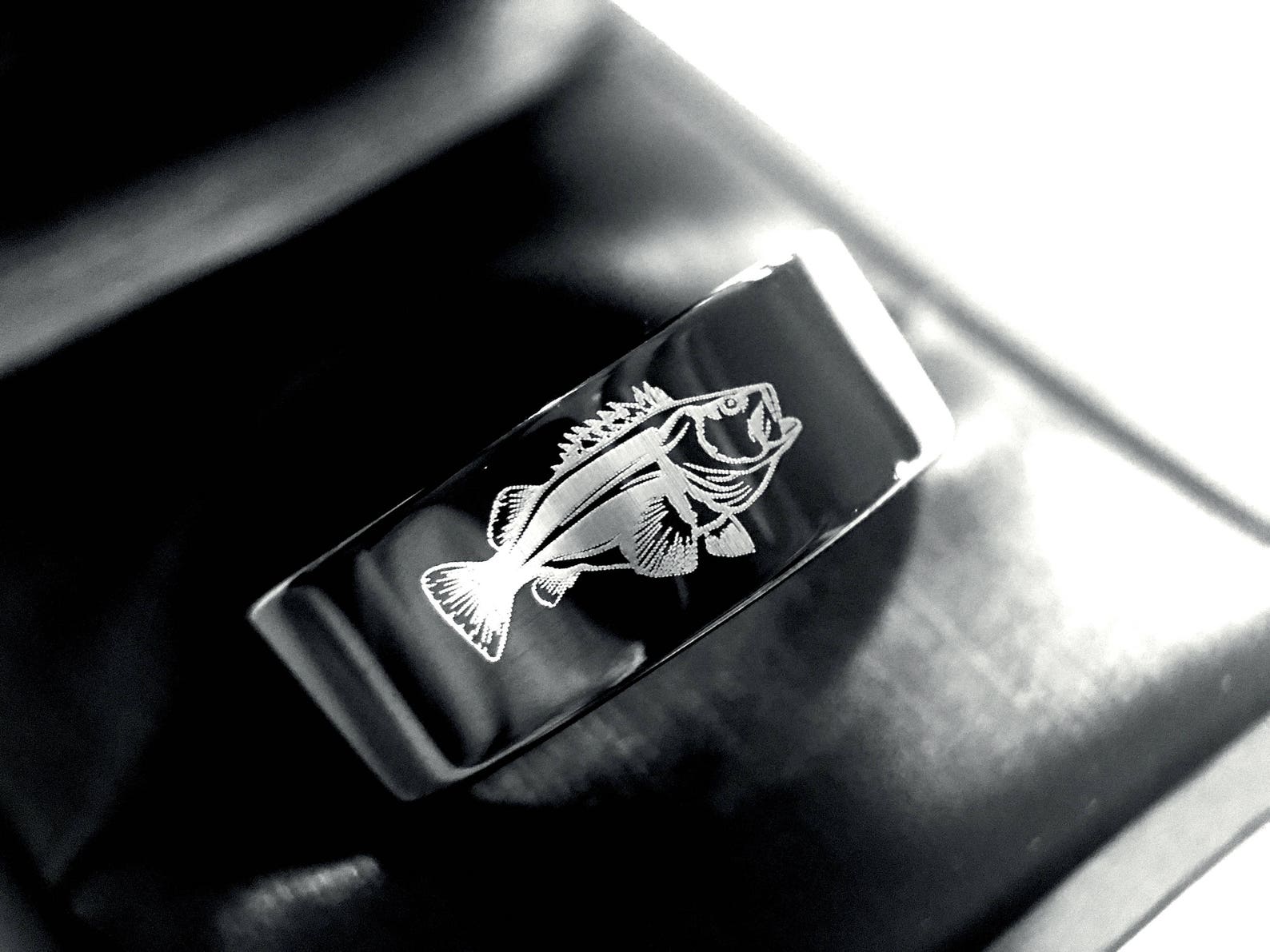 Bass Fish Ring Black Tungsten Ring Mens Tungsten Ring Mens - Etsy