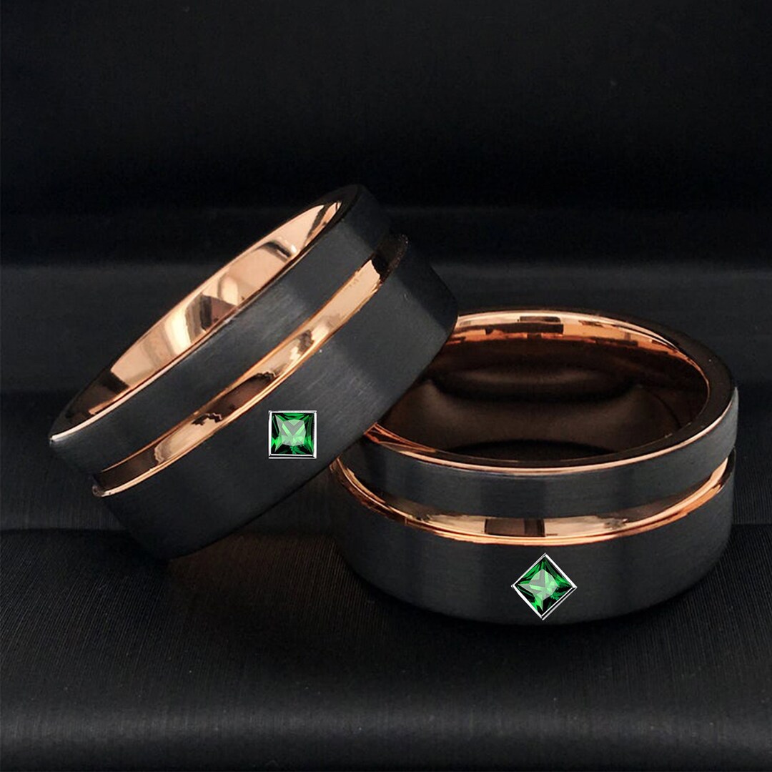 Matching Rings Set, Mens Ring, Mens Wedding Band, Women Ring, Black and ...