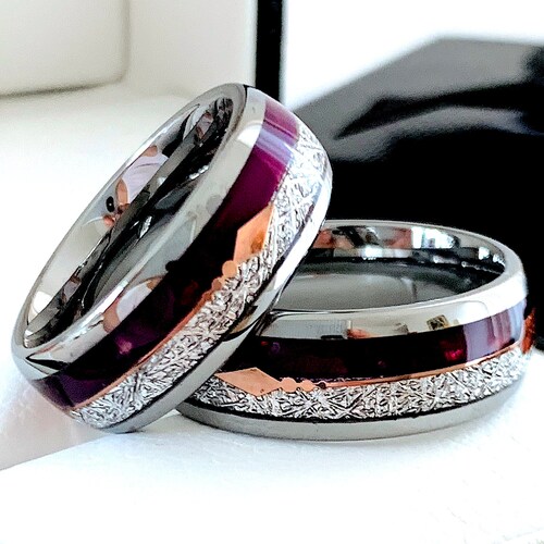 Mens Wedding Bands Purple Ring Matching Rings Set His and - Etsy