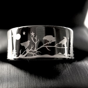 Ravens Ring, Wedding Bands, Trees and Ravens, Forest Ring, Tungsten ...