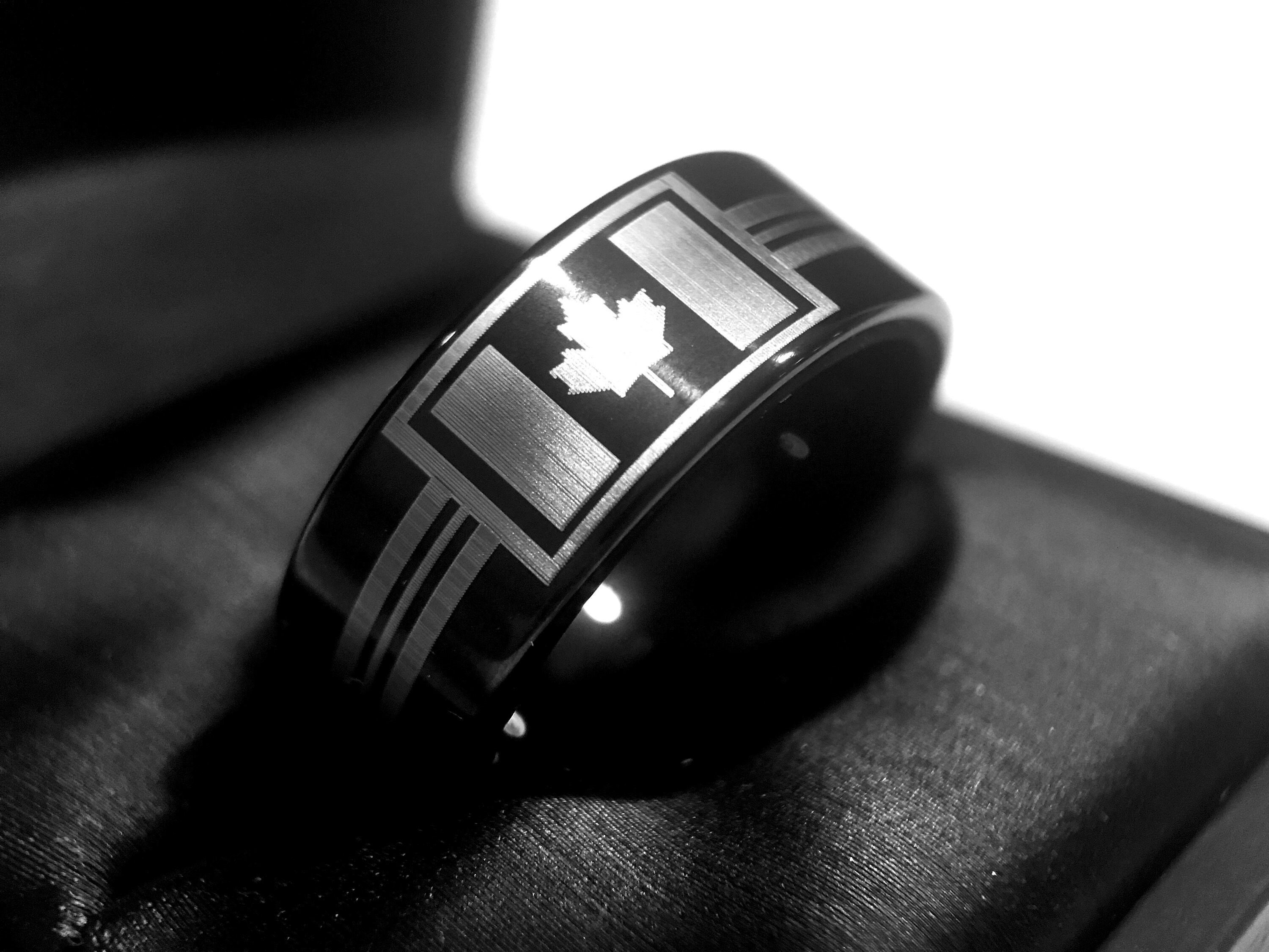 Mens Wedding Bands Military Ring Canadian Flag Engraved | Etsy