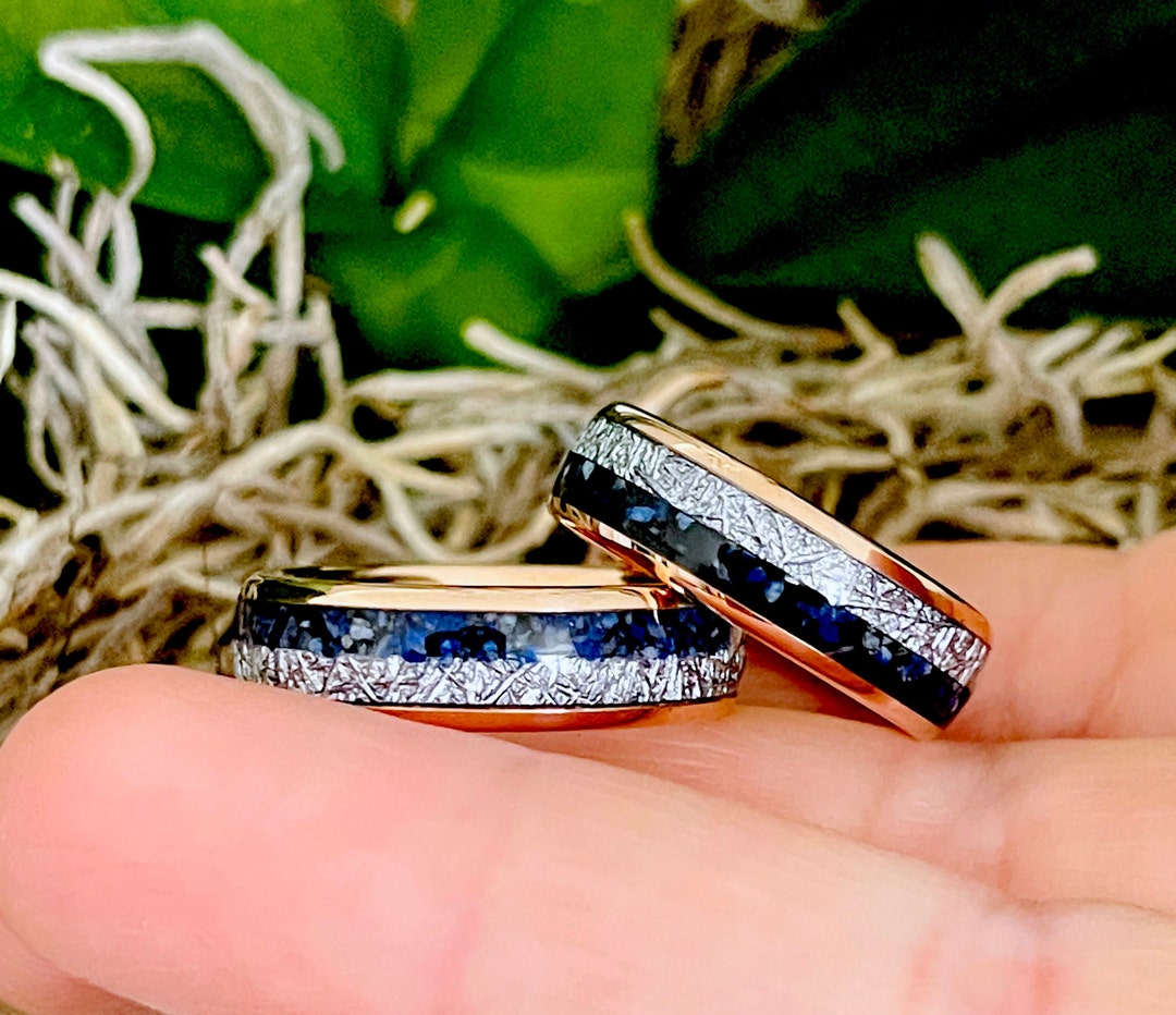 Matching Rings Set Couples Rings Blue Lapis and Meteorite - Etsy