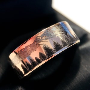 Wedding Bands, Fir Trees in Mountains Forest Landscape Pattern, Mens ...