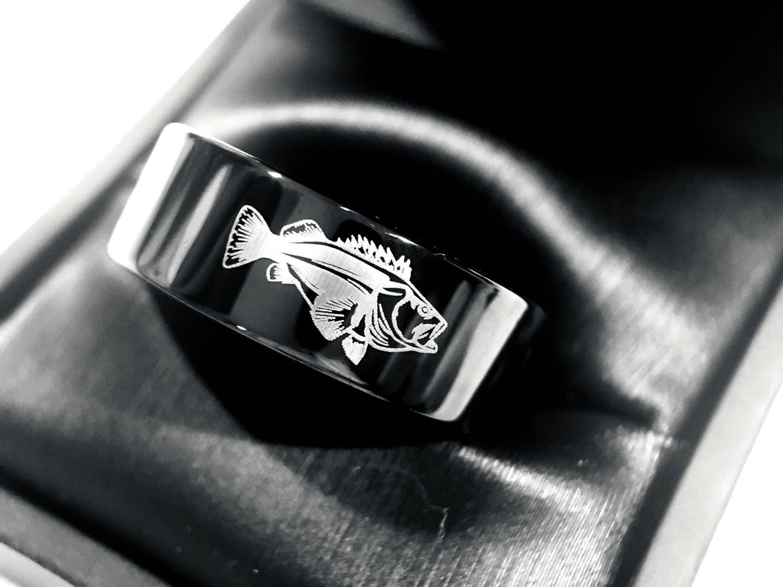 Bass Fish Ring Black Tungsten Ring Mens Tungsten Ring Mens - Etsy