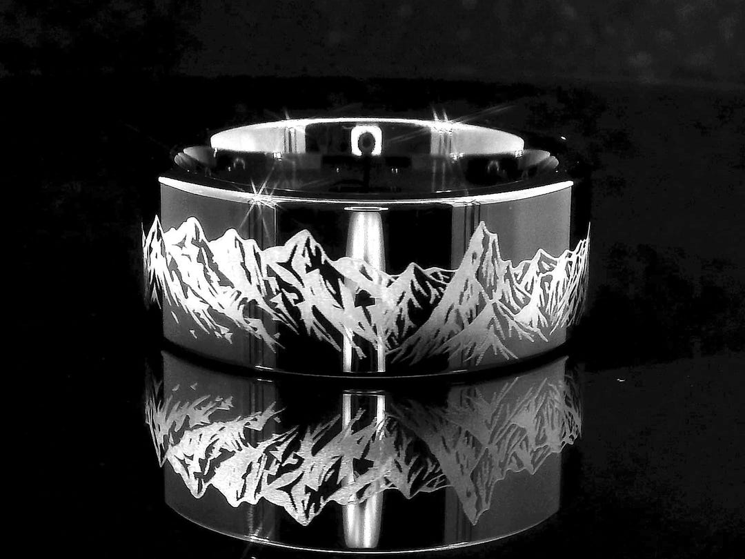Mountains Range Mens Wedding Ring Black Tungsten Carbide Wedding Bands ...