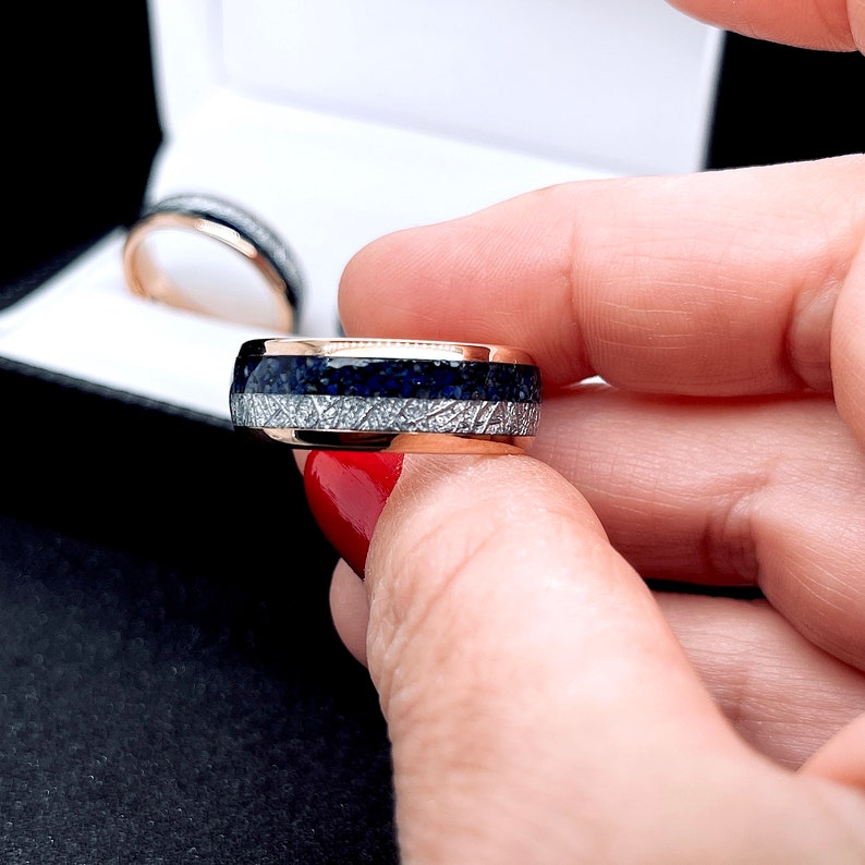 Matching Rings Set Couples Rings Blue Lapis and Meteorite | Etsy