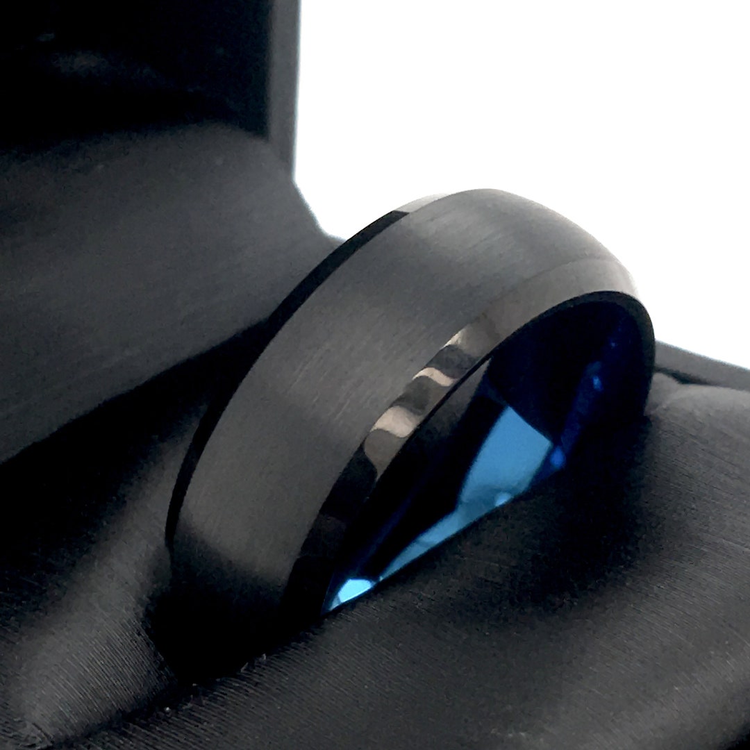 Black and Blue Tungsten Carbide Ring Mens Tungsten Ring His - Etsy