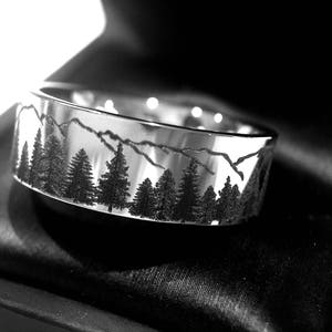 Wedding Bands, Fir Trees in Mountains Forest Landscape Pattern, Mens ...