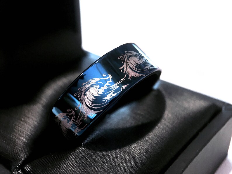 Men Wedding Band Ocean Ring Wave Ring Mens Blue Tungsten - Etsy