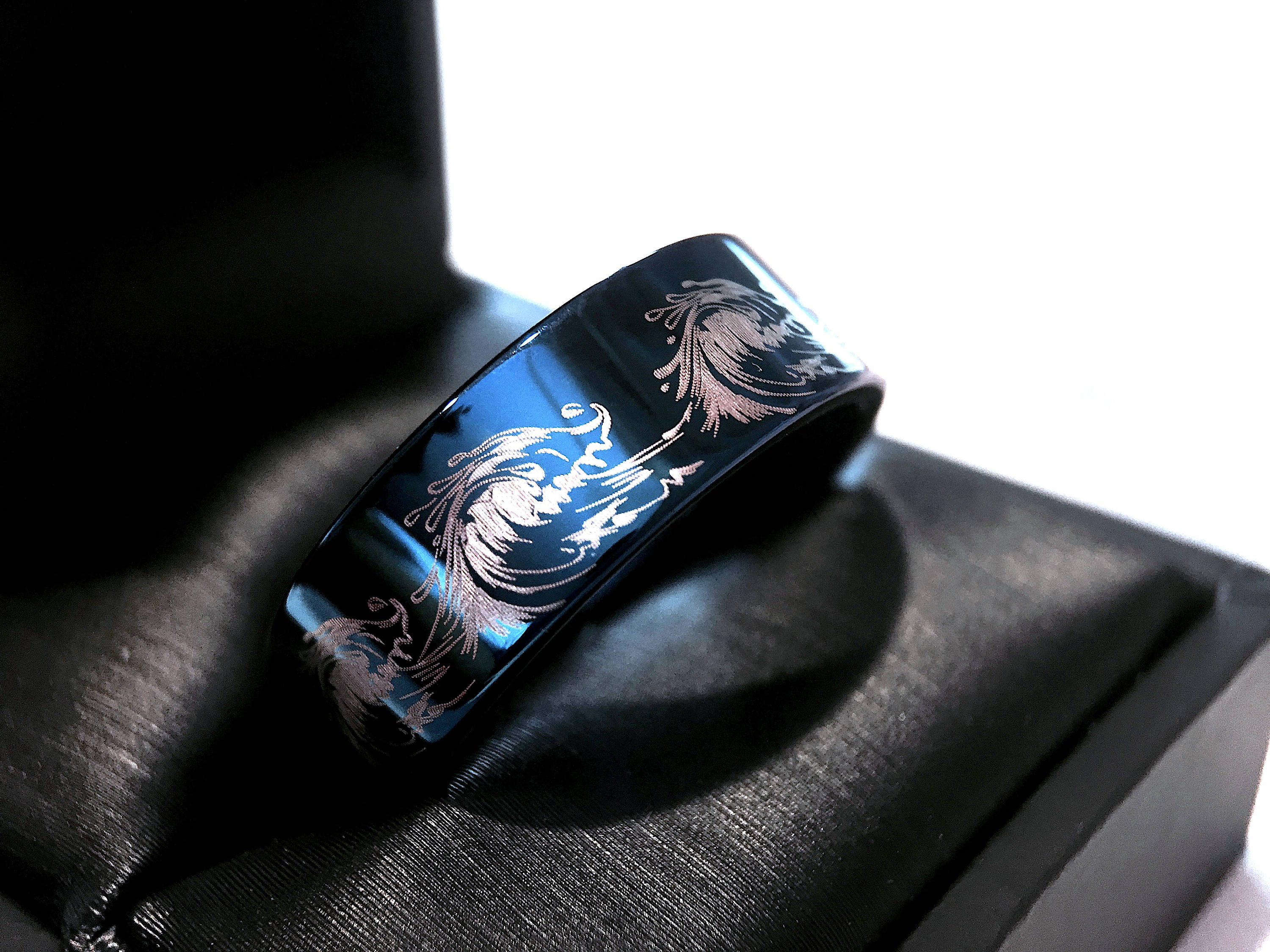 Men Wedding Band Ocean Ring Wave Ring Mens Blue Tungsten | Etsy