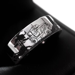 Men's Wedding Band, Car Pattern Engraved Tungsten Carbide Ring, Custom ...