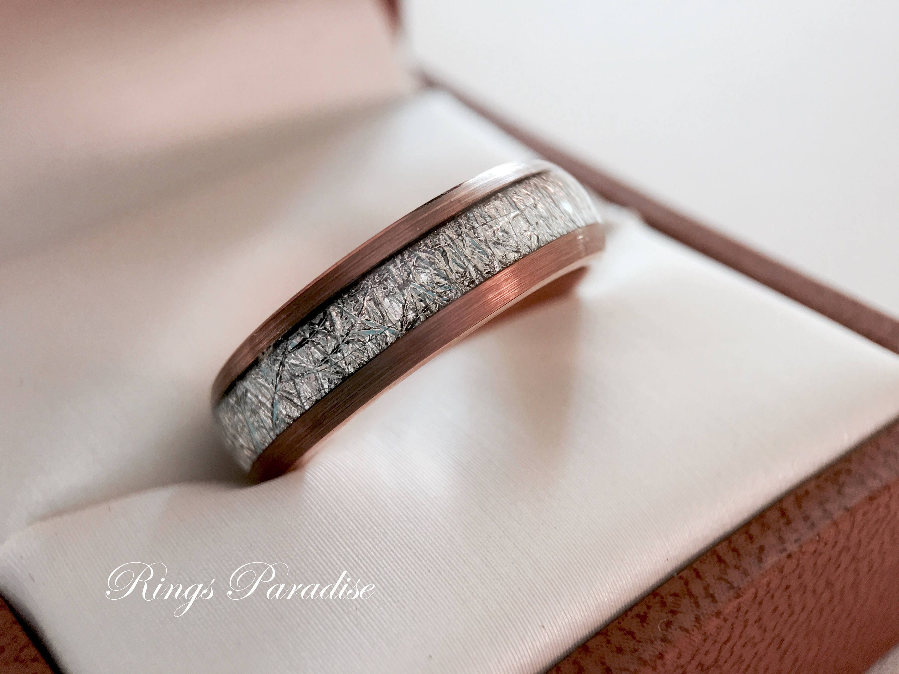 Meteorite Ring Men Engagement Rose Gold Meteorite Ring Brushed | Etsy