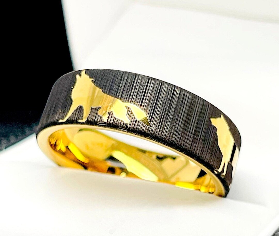 Yellow Gold Wolf Engraved Tungsten Wedding Band 8mm - Etsy