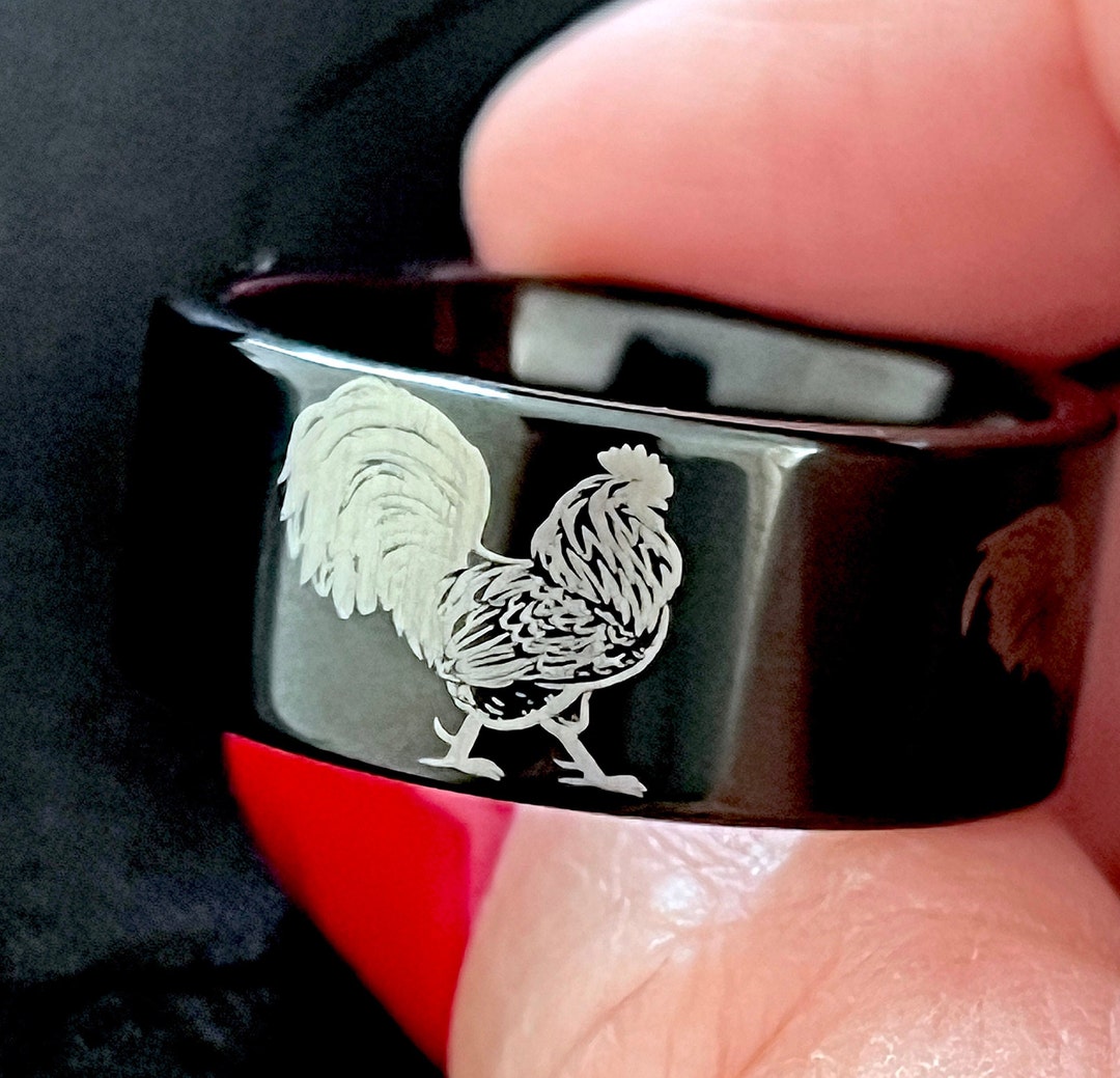 Rooster Engraved Tungsten Ring: Comfort Fit Wedding Band - 8mm,10mm ...