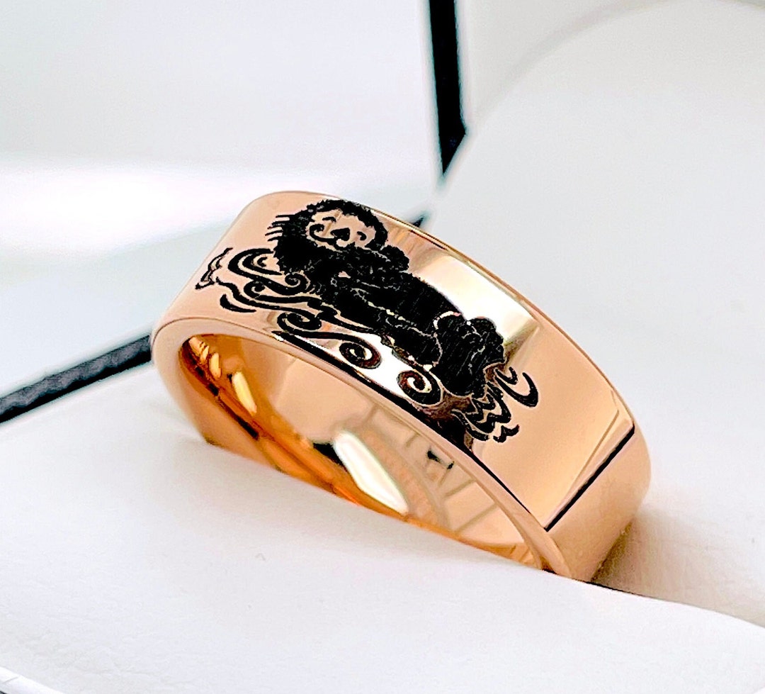 Otters in River Pattern Engraved Rose Gold Tungsten Ring - Etsy