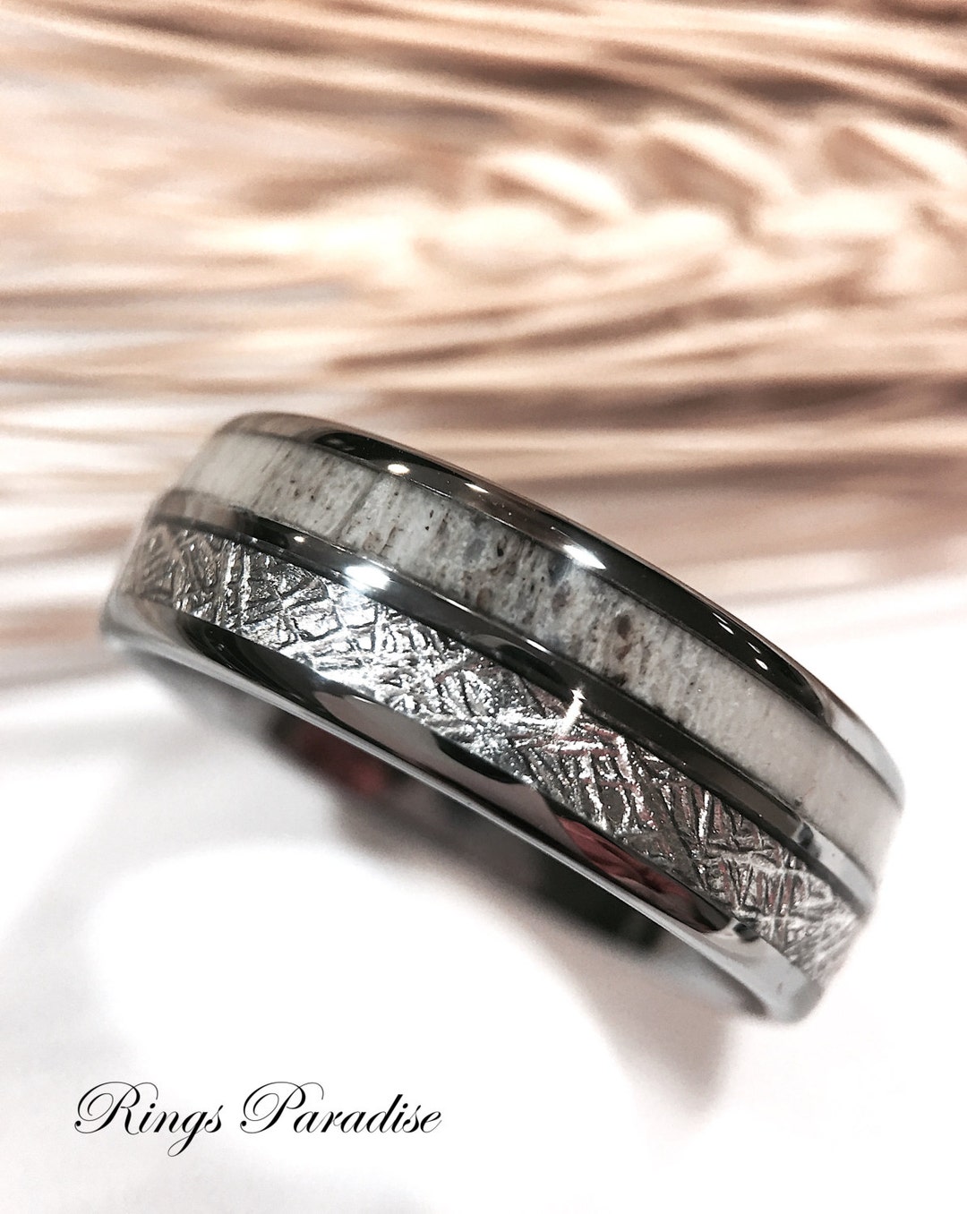 Real Antler Elk Ring, Men and Women Wedding Band Meteorite, Meteorite ...
