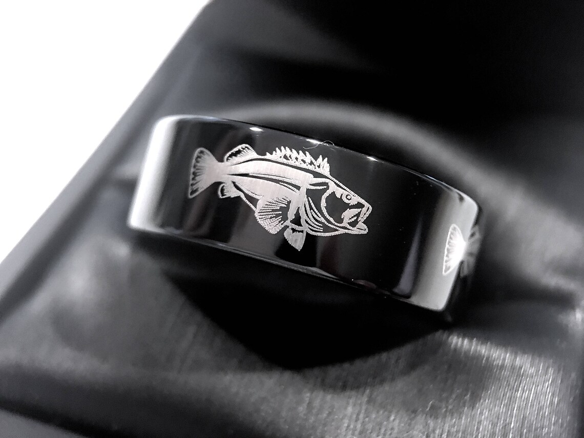 Bass Fish Ring Black Tungsten Ring Mens Tungsten Ring Mens - Etsy