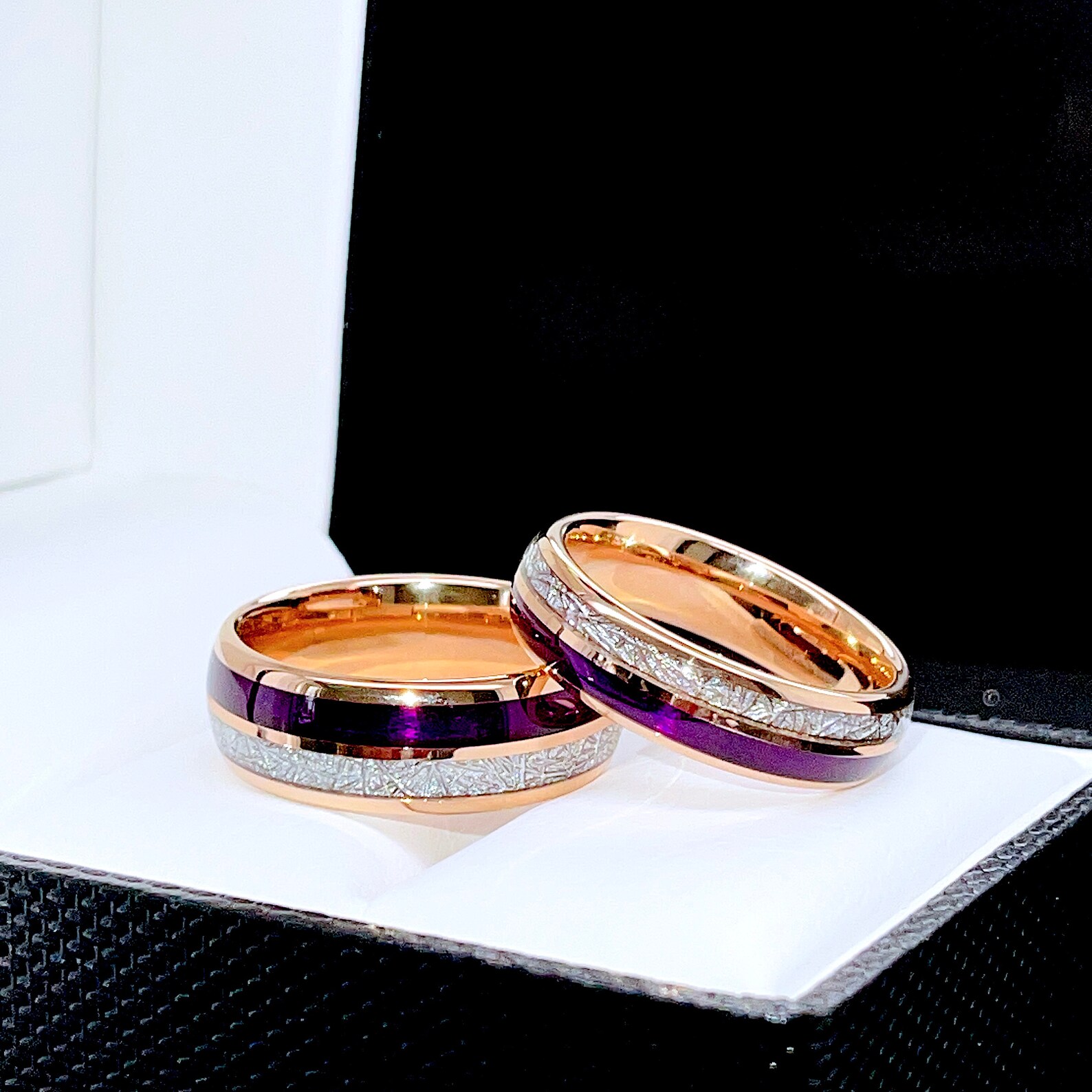 Purple Agate Meteorite Ring: Rose Gold Tungsten Wedding Band - 8mm - Etsy