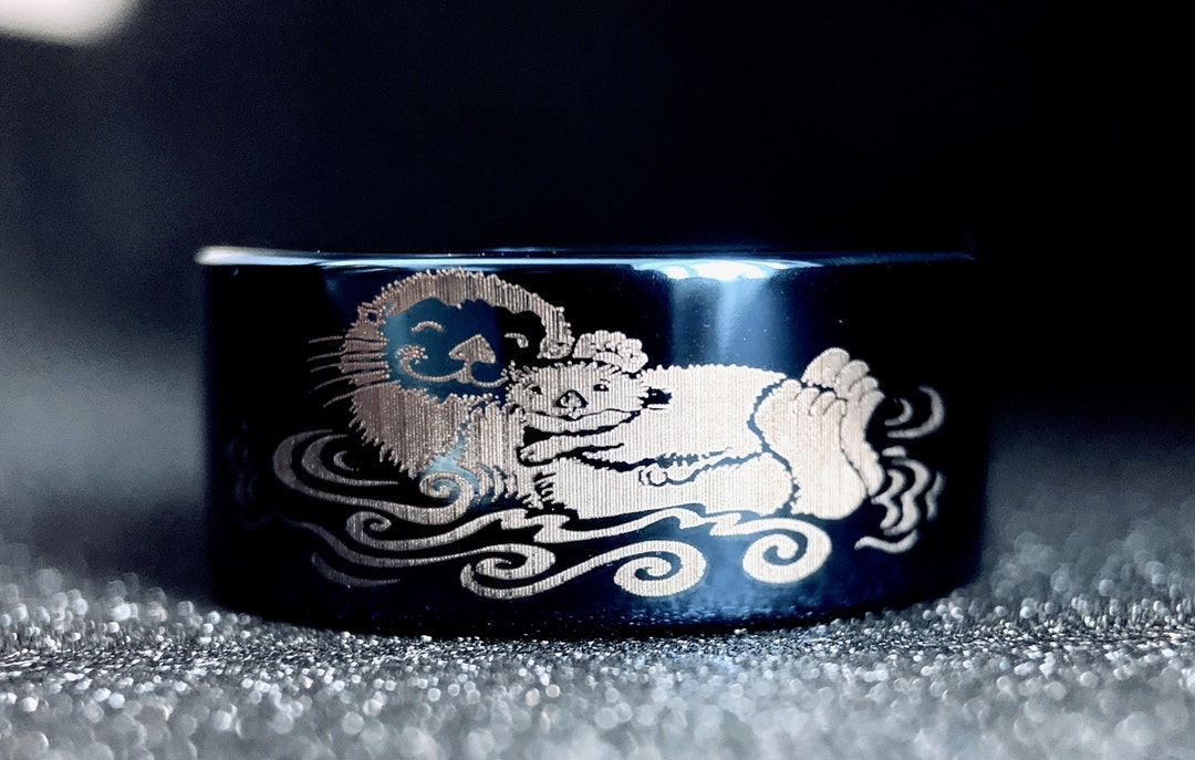 Blue Tungsten Ring Featuring Otters in River Inspired by Nature Unique ...