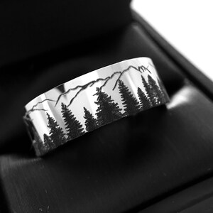 Wedding Bands, Fir Trees in Mountains Forest Landscape Pattern, Mens ...