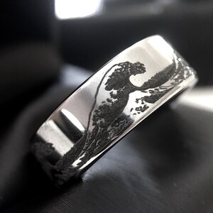 Wave Ring | Ocean Pattern Engraved Tungsten Ring | Men’s & Women’s ...