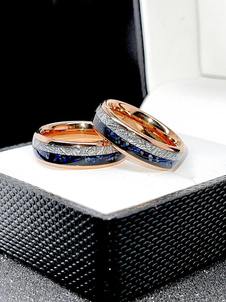 Matching Rings Set Couples Rings Blue Lapis and Meteorite | Etsy