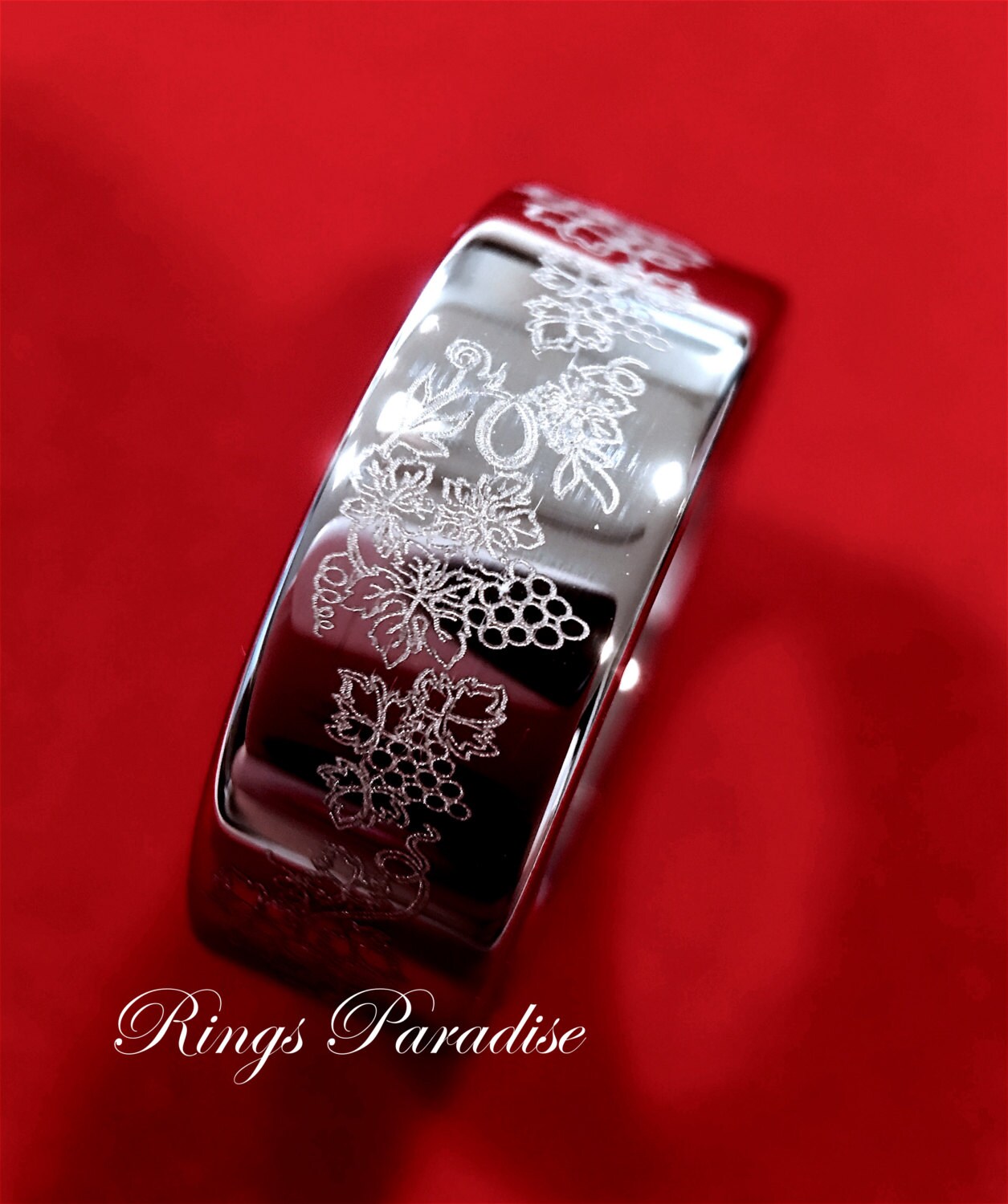 Grape Engraved Ring Custom Made Wedding Bands Tungsten Ring | Etsy