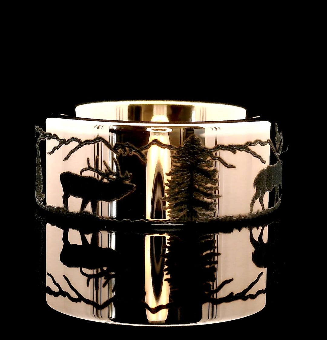 Elk and Eagle Rose Gold Tungsten Ring: Mountain Scene Wedding Band (8mm ...