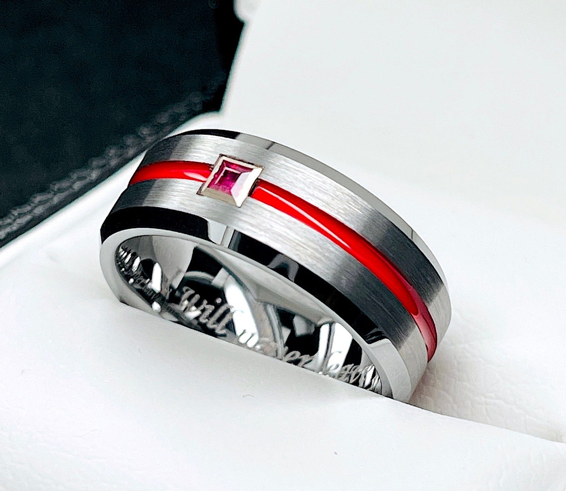 Mens Ring Men's Wedding Band Ruby Stone Mens Tungsten | Etsy