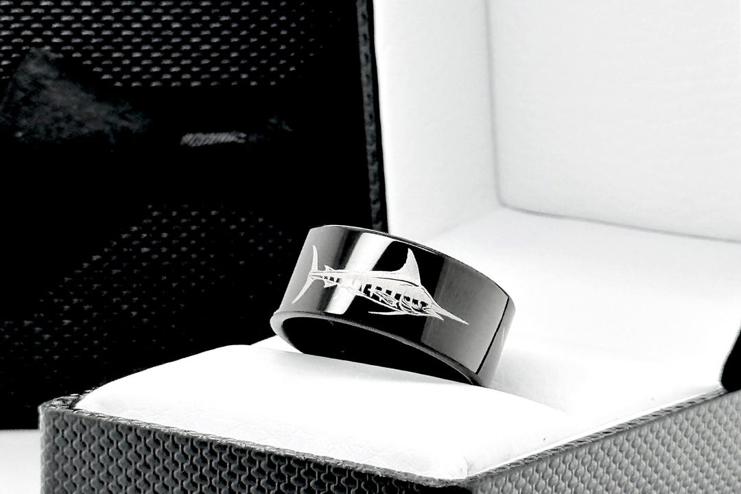 Marlin Pattern Engraved Tungsten Ring, Best Fisherman Gift, Fishing ...