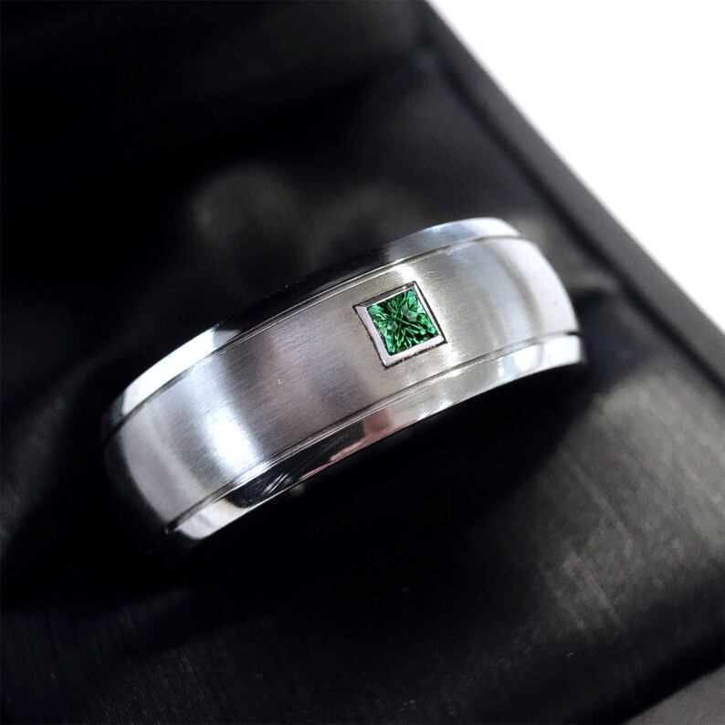 Square Emerald Stone Titanium Ring Mens Titanium Wedding - Etsy