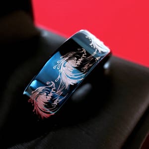 Men Wedding Band Ocean Ring Wave Ring Mens Blue Tungsten Wedding Band ...