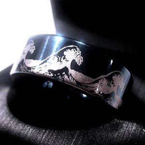 Matching Rings Set, Tungsten Wedding Band, Wave Ring, Ocean Ring, Mens ...