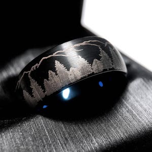 Mens Wedding Bands, Fir Trees in Mountains Forest Landscape Pattern ...