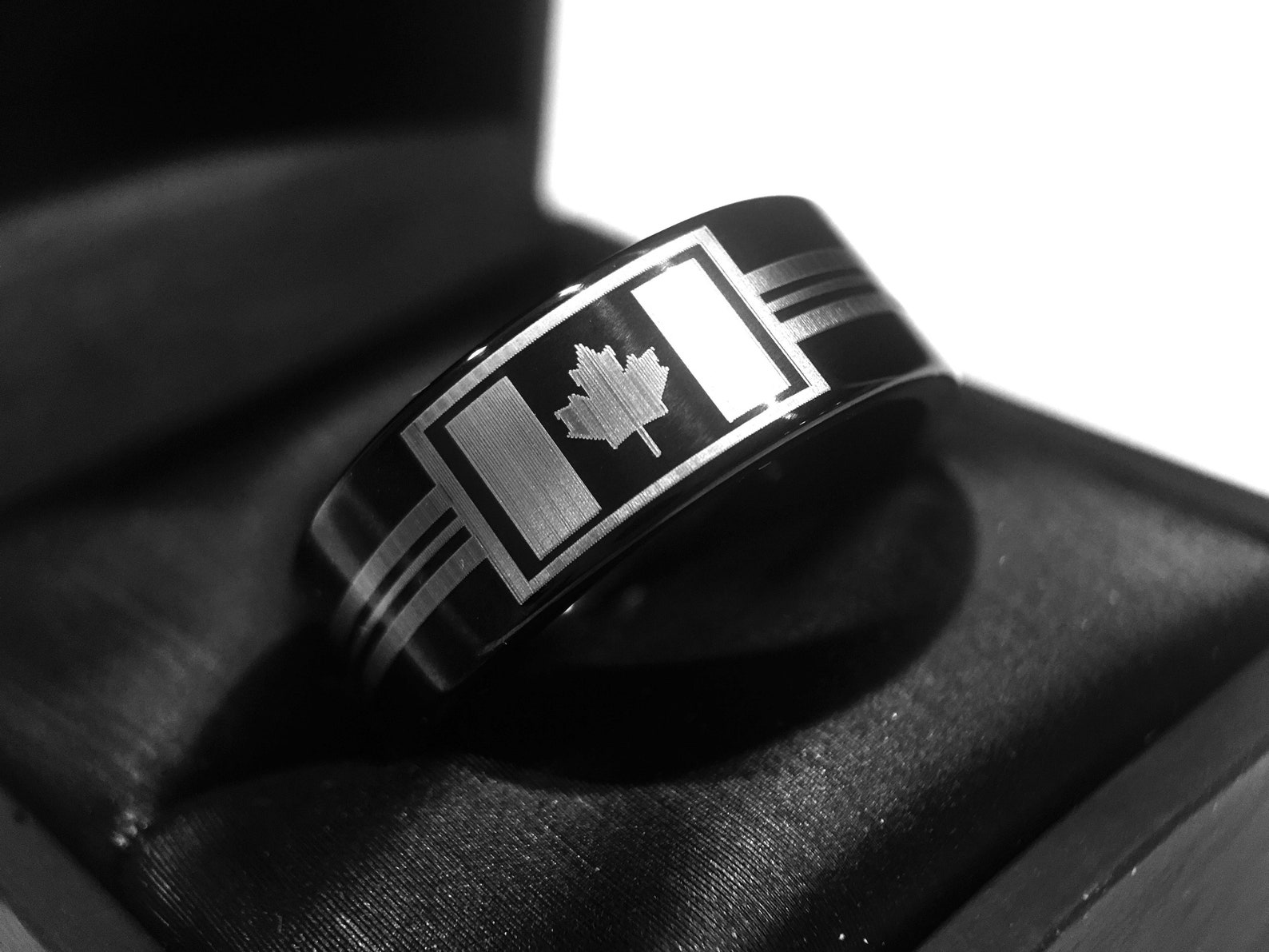Mens Wedding Bands Military Ring Canadian Flag Engraved | Etsy