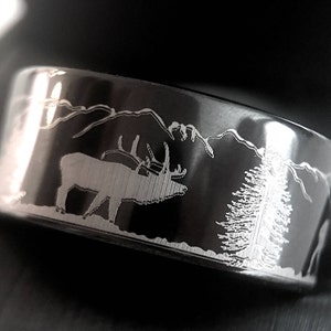 Wedding Bands, Deer Antler Ring, Mountains Forest Landscape, Mens and ...