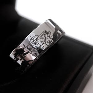 Men's Wedding Band, Car Pattern Engraved Tungsten Carbide Ring, Custom ...