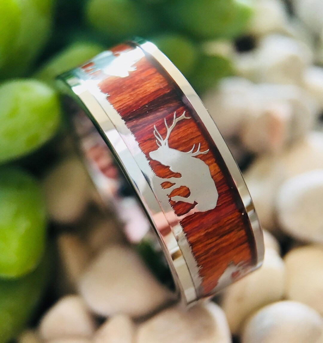 Nature-inspired Tungsten Ring Elks With Koa Wood Inlay Tungsten Carbide ...